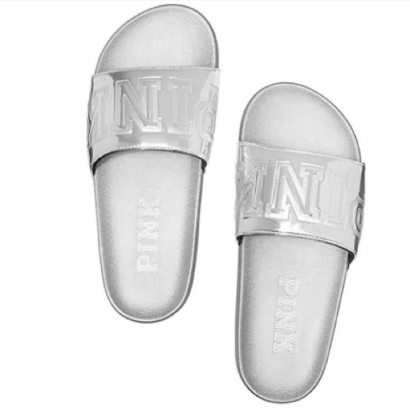 PINK Victoria's Secret | Shoes | Vs Victorias Secret Pink Slide Silver ...